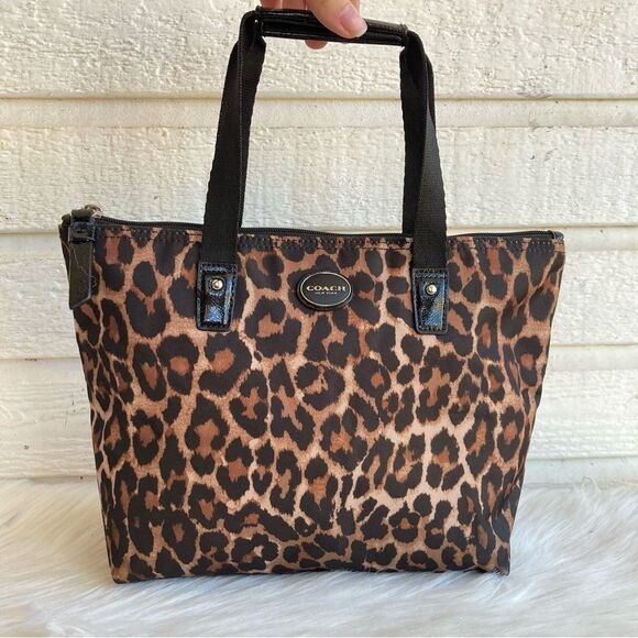 Coach | Bags | Coach Leopard Print Tote Weekender Nylon Baguette ...